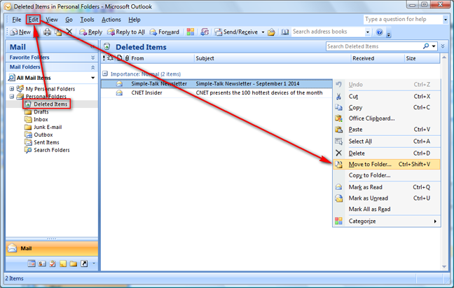 Recover Deleted Emails And Folders In Microsoft Outlook PST Walker Software